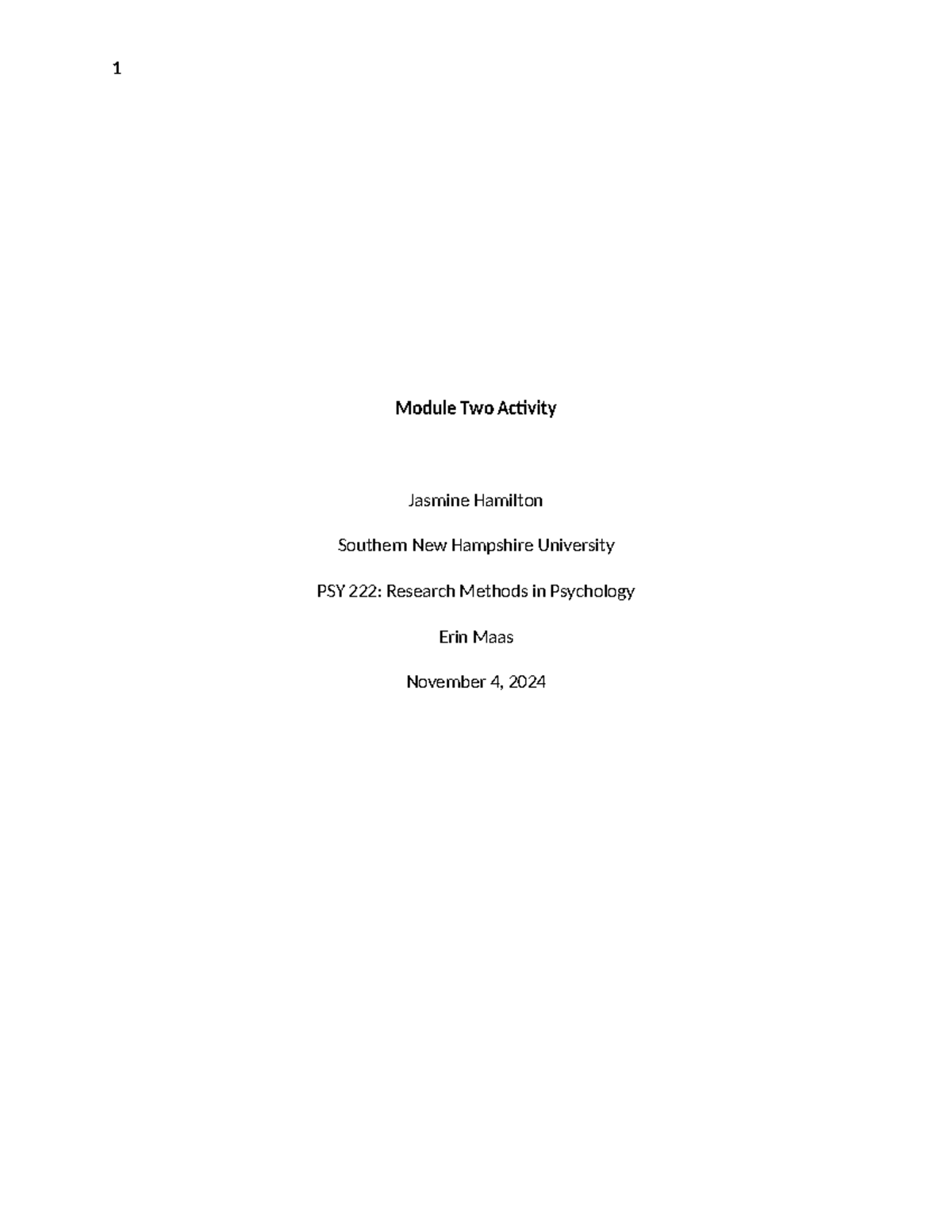 PSY222 Module Two Activity - Module Two Activity Jasmine Hamilton Southern New Hampshire ...