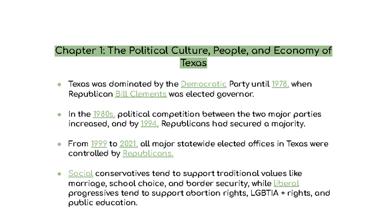 Chapter 1: Political Culture, Economy & People of Texas (Lecture Notes ...