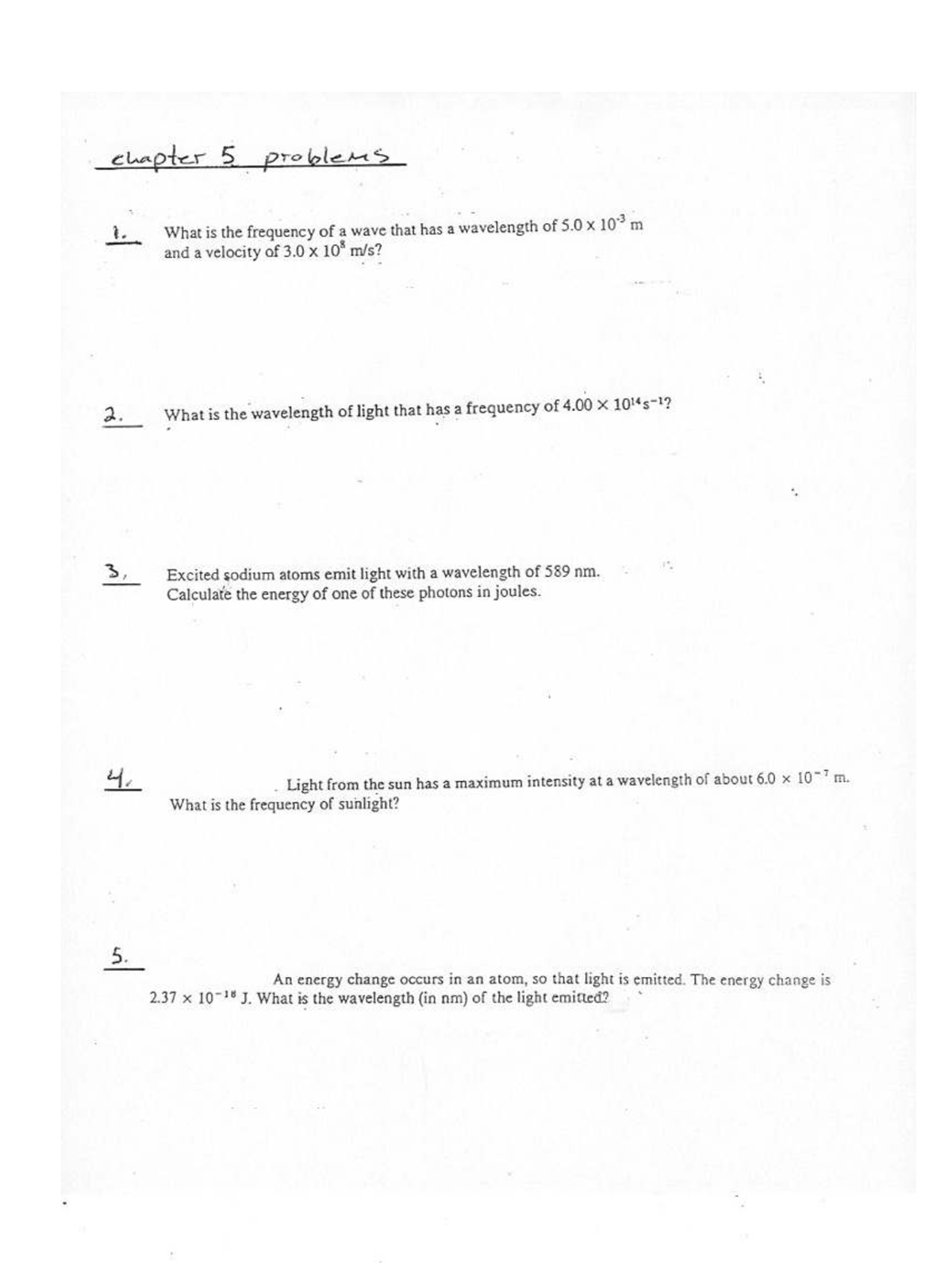 Electrons in Atoms: Chapter 5 Problems & Quantum Numbers Worksheet ...
