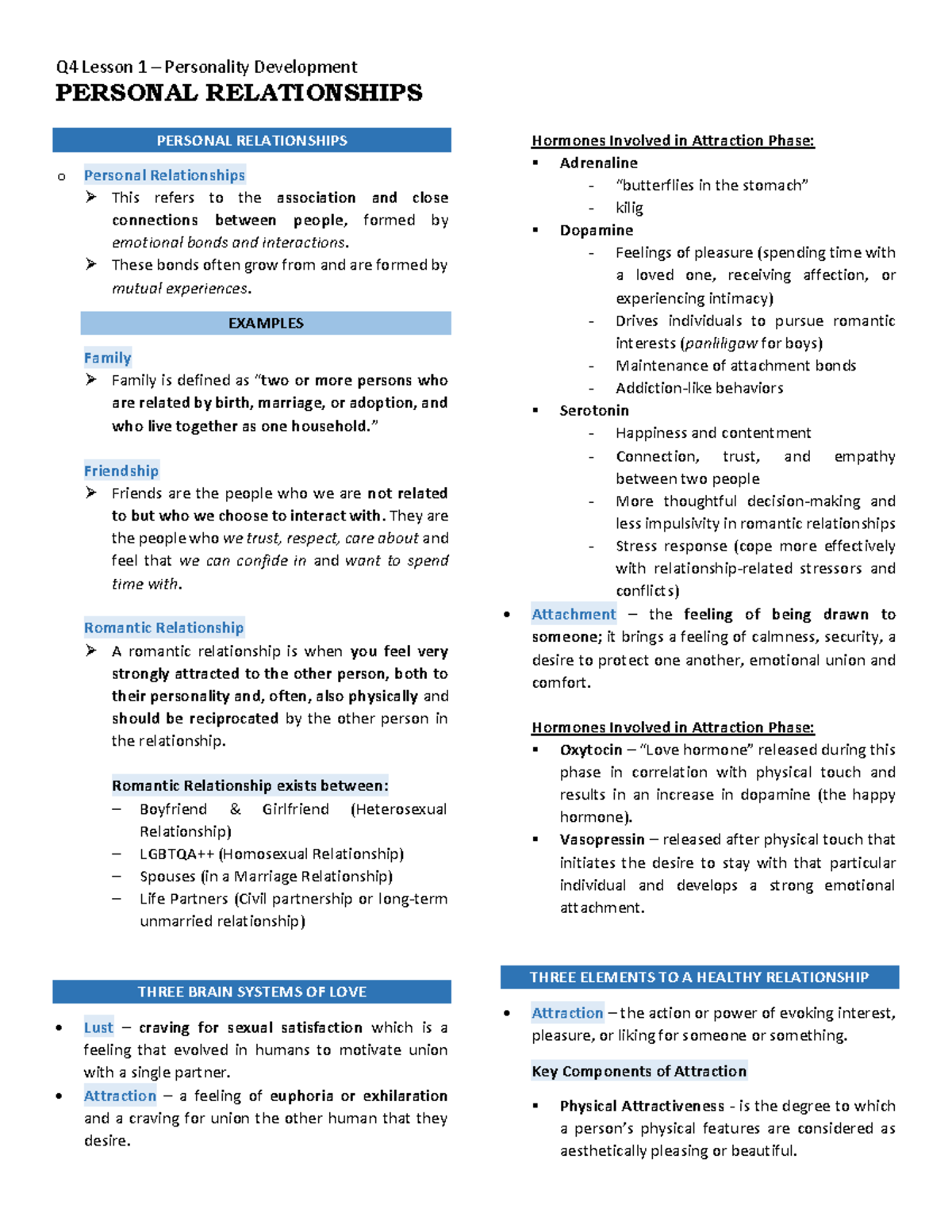 Perdev Q4W1 - Career - Q 4 Lesson 1 – Personality Development PERSONAL RELATIONSHIPS PERSONAL ...