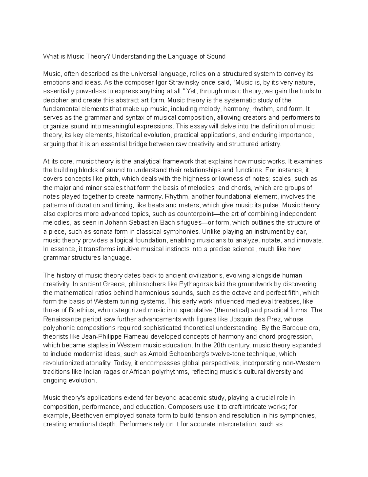 Understanding Music Theory: The Language of Sound - Essay - Studocu