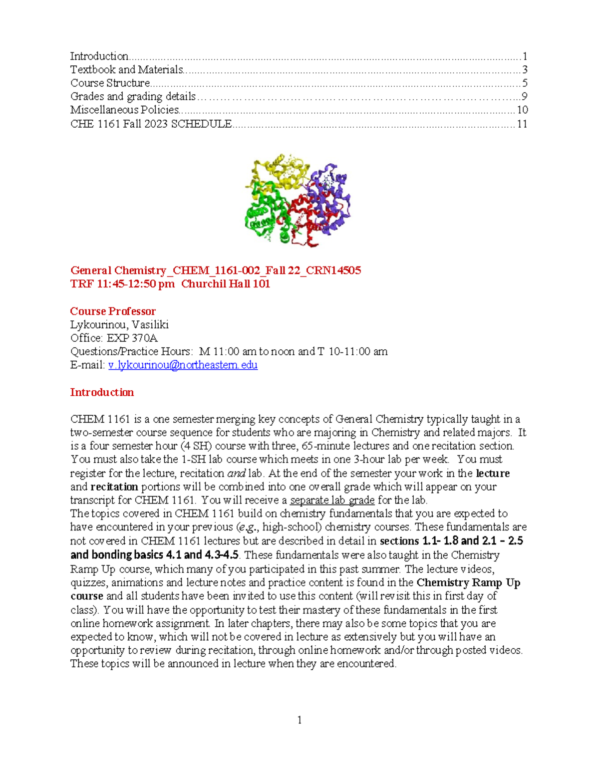 CHEM 1161 F23 004 TF - General Chemistry Syllabus & Course Details ...