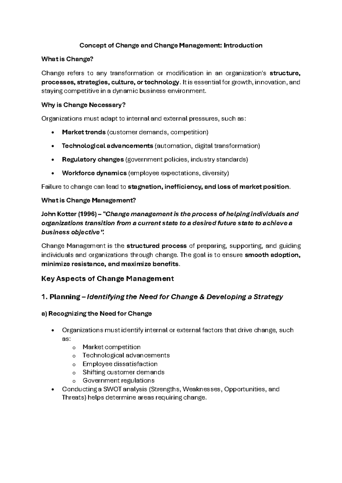 Concept of Change and Change Management: Chapter 2 Overview - Studocu