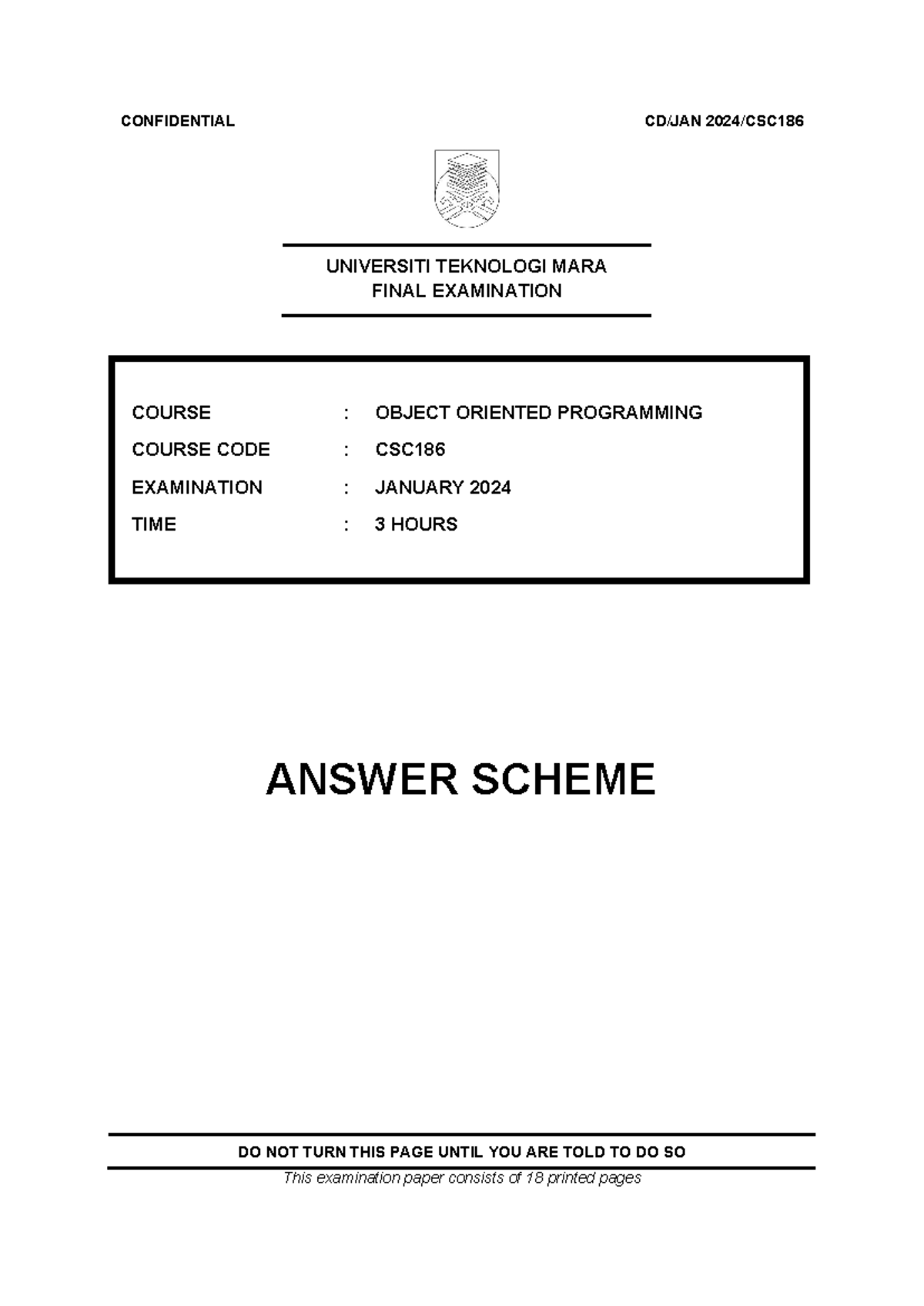 CSC186-Final Exam Answer Scheme January 2024 - Studocu
