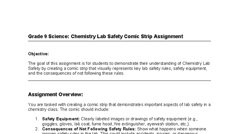 Grade 9 Science: Chem Lab Safety Comic Strip Assignment - Studocu