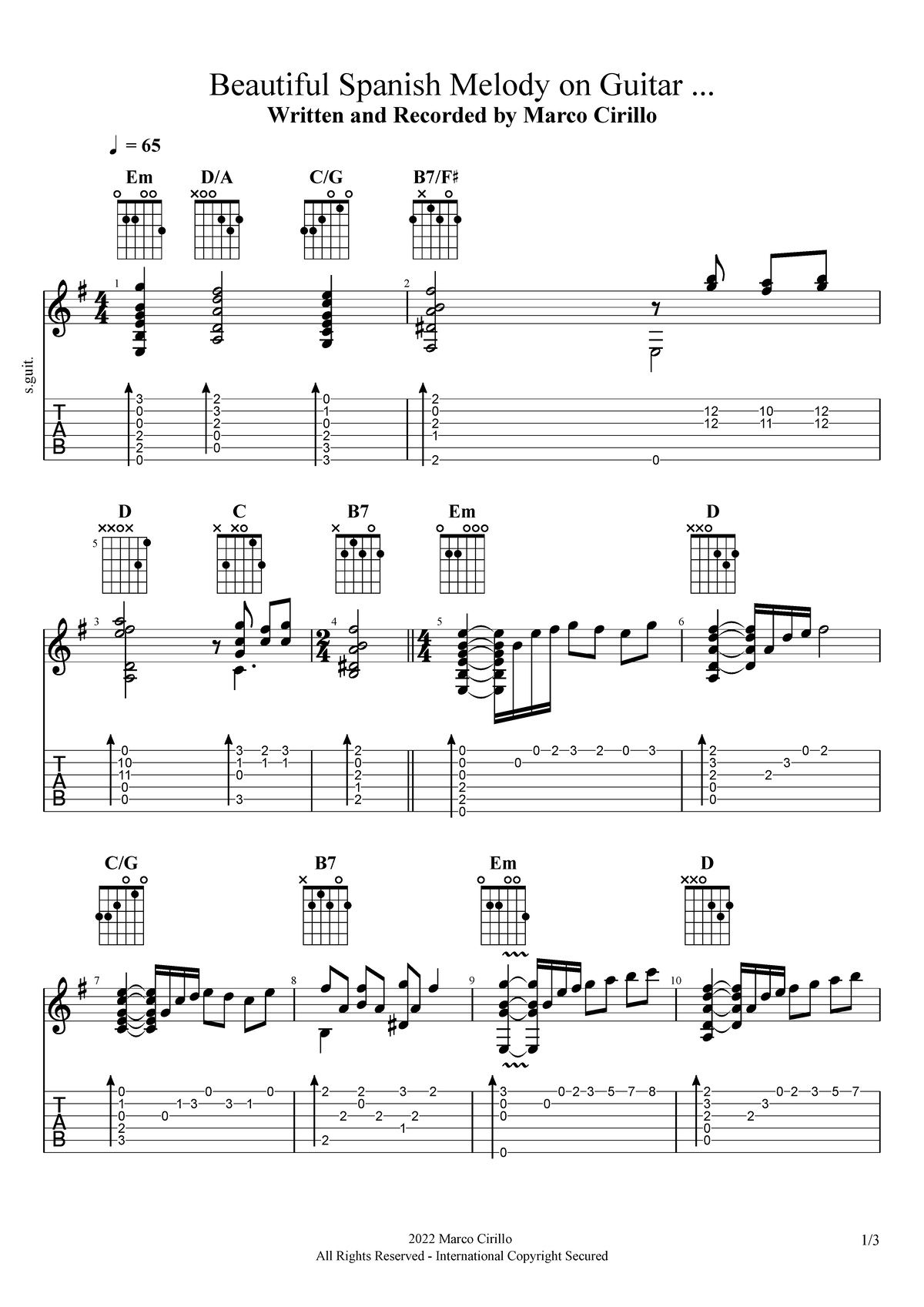 Simple Spanish Melody on Guitar - Marco Cirillo - Studeersnel