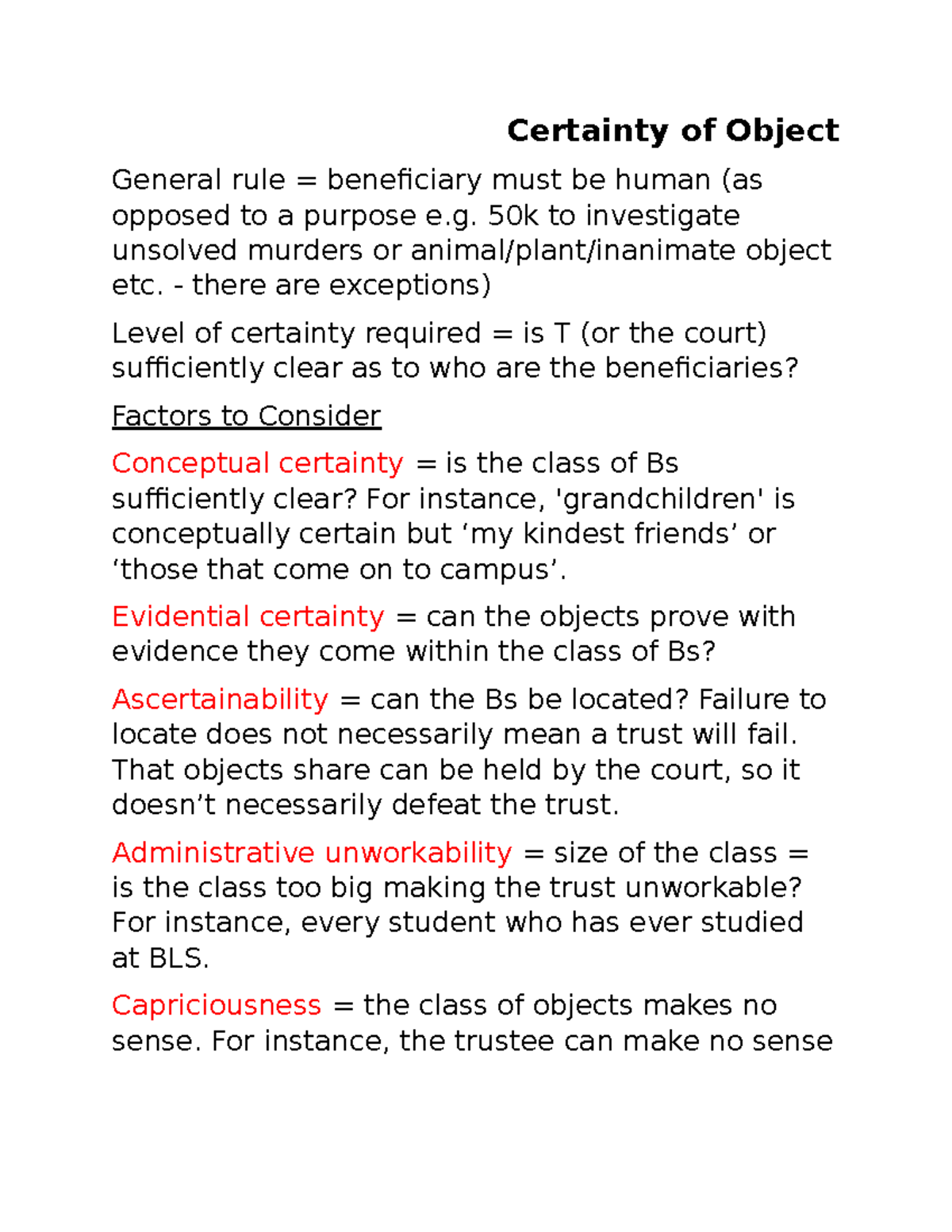 Certainty of Object - One of the three Certainties - Certainty of Object General rule ...