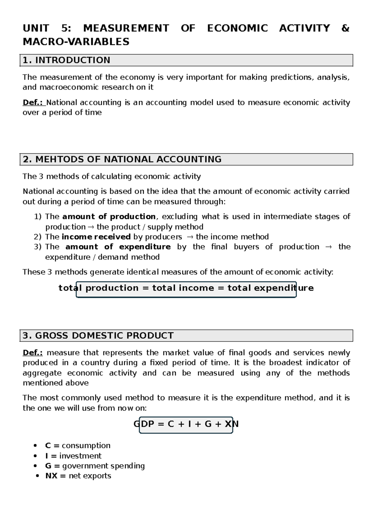 Economic Principles Notes: Unit 5 - Measurement of Economic Activity ...