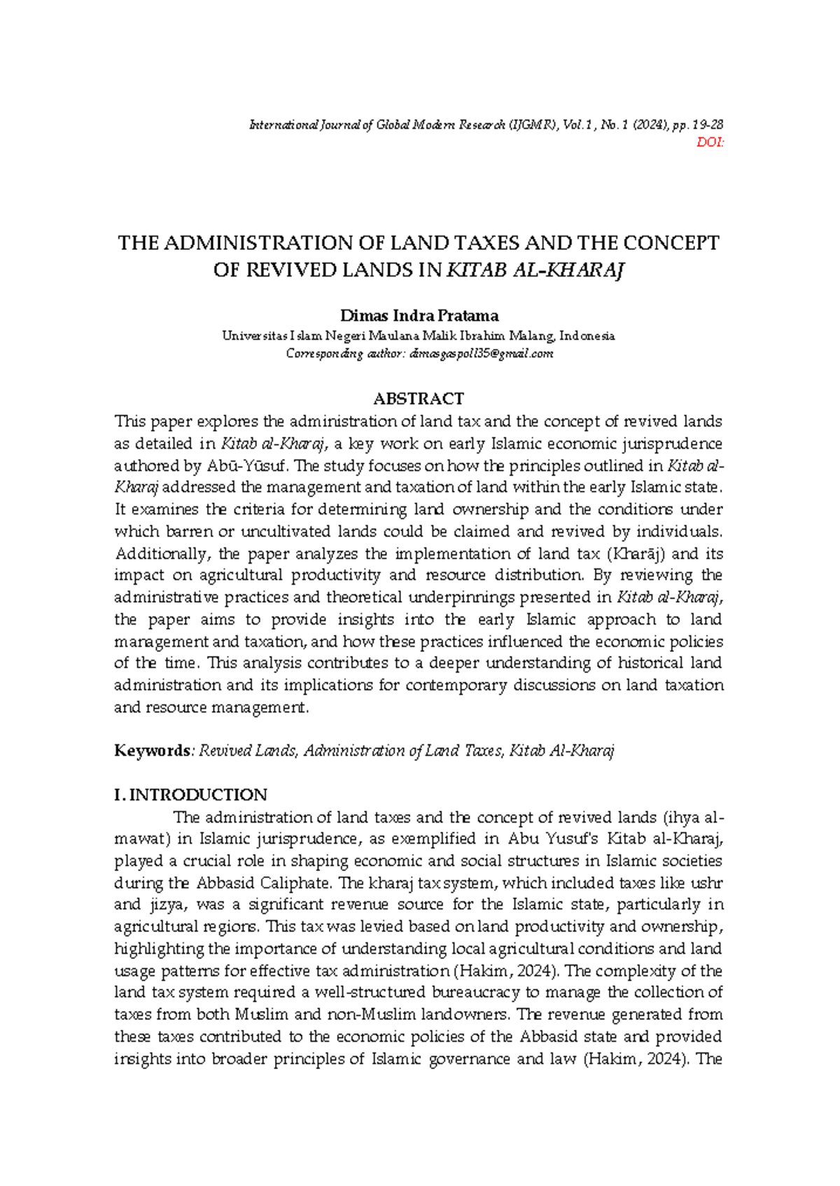 The Administration of Land Taxes and Revived Lands in Kitab (IJGMR ...