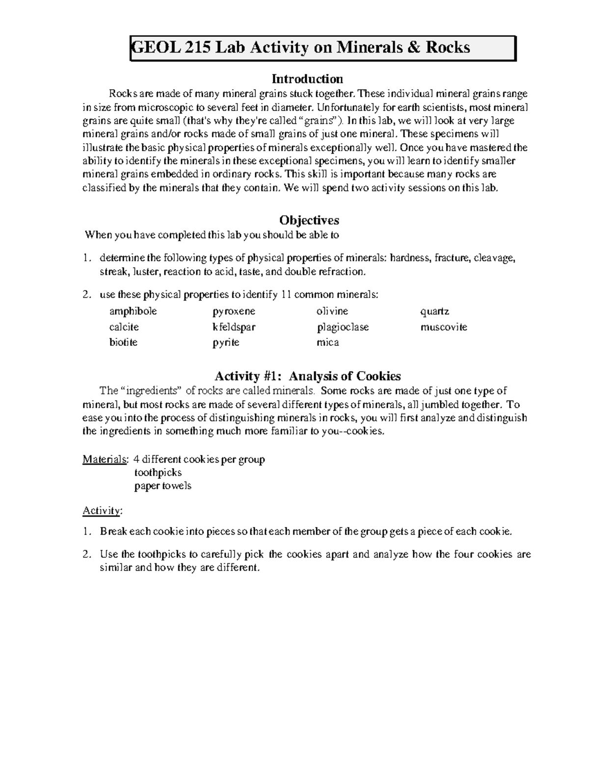 GEOL 215 Lab Final Exam: Exploring Minerals & Rocks in Detail - Studocu