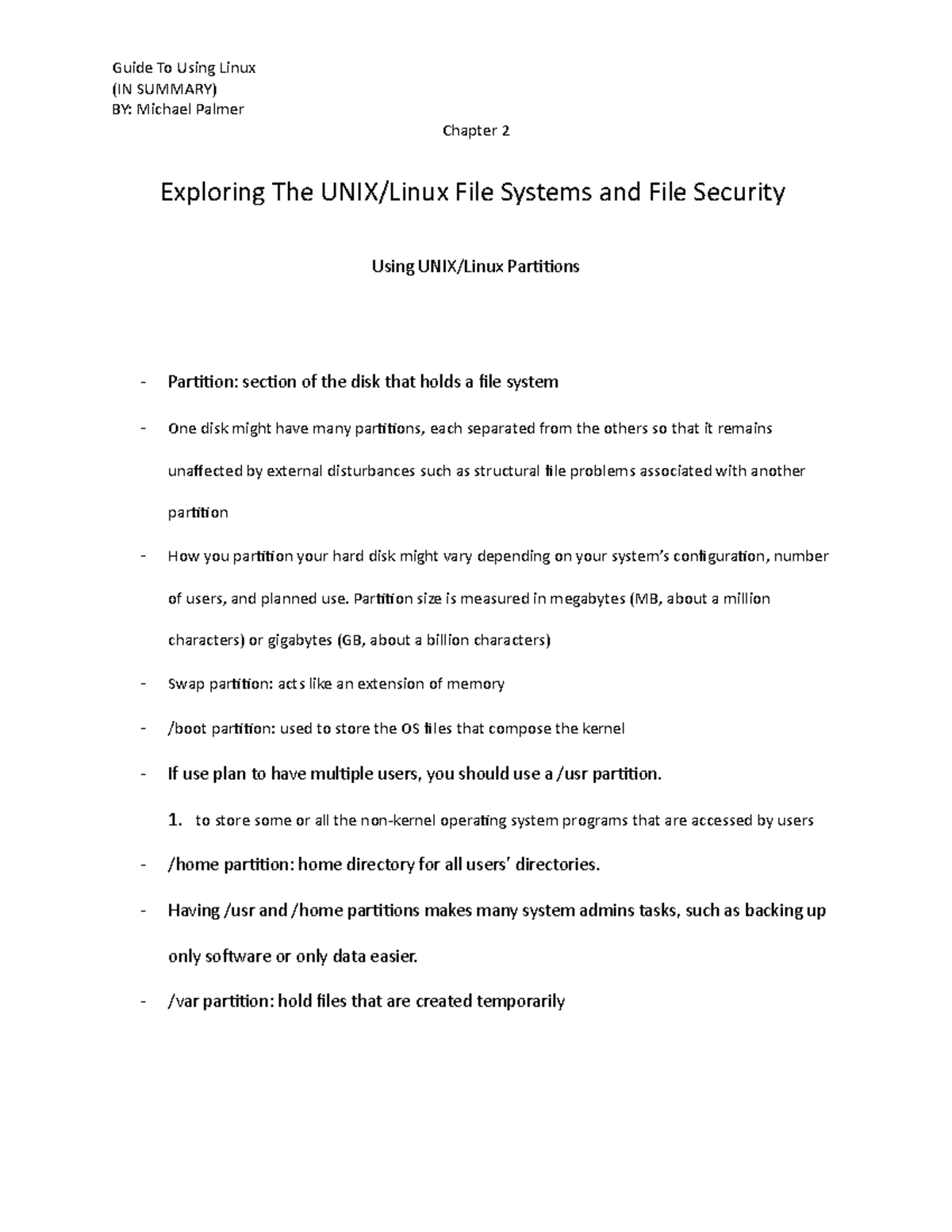 Linux Guide - Chapter 2: UNIX/Linux File Systems & Security - Studocu