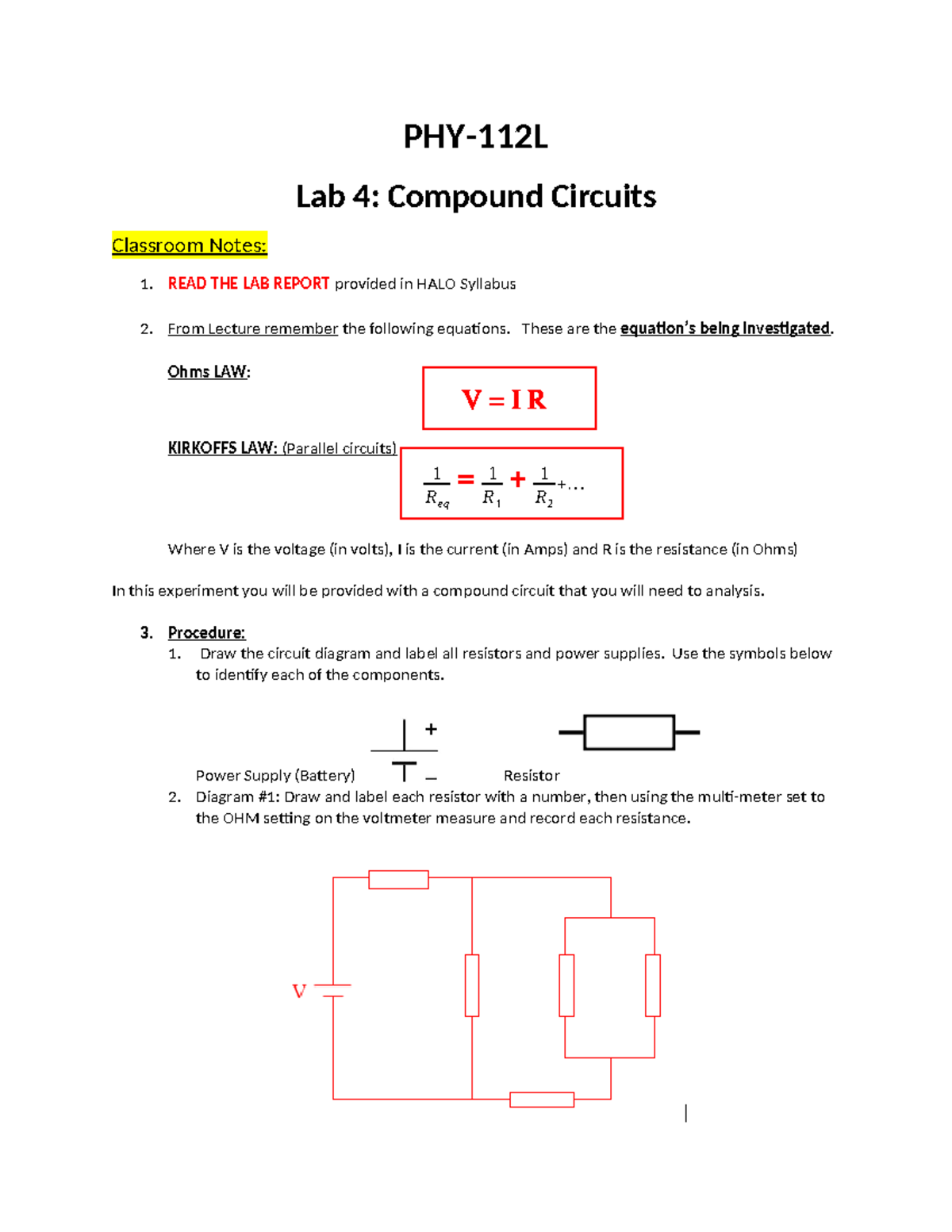 PHY-112L Class Notes - Lab 4 Compound Circuits - PHY-112L Lab 4 ...