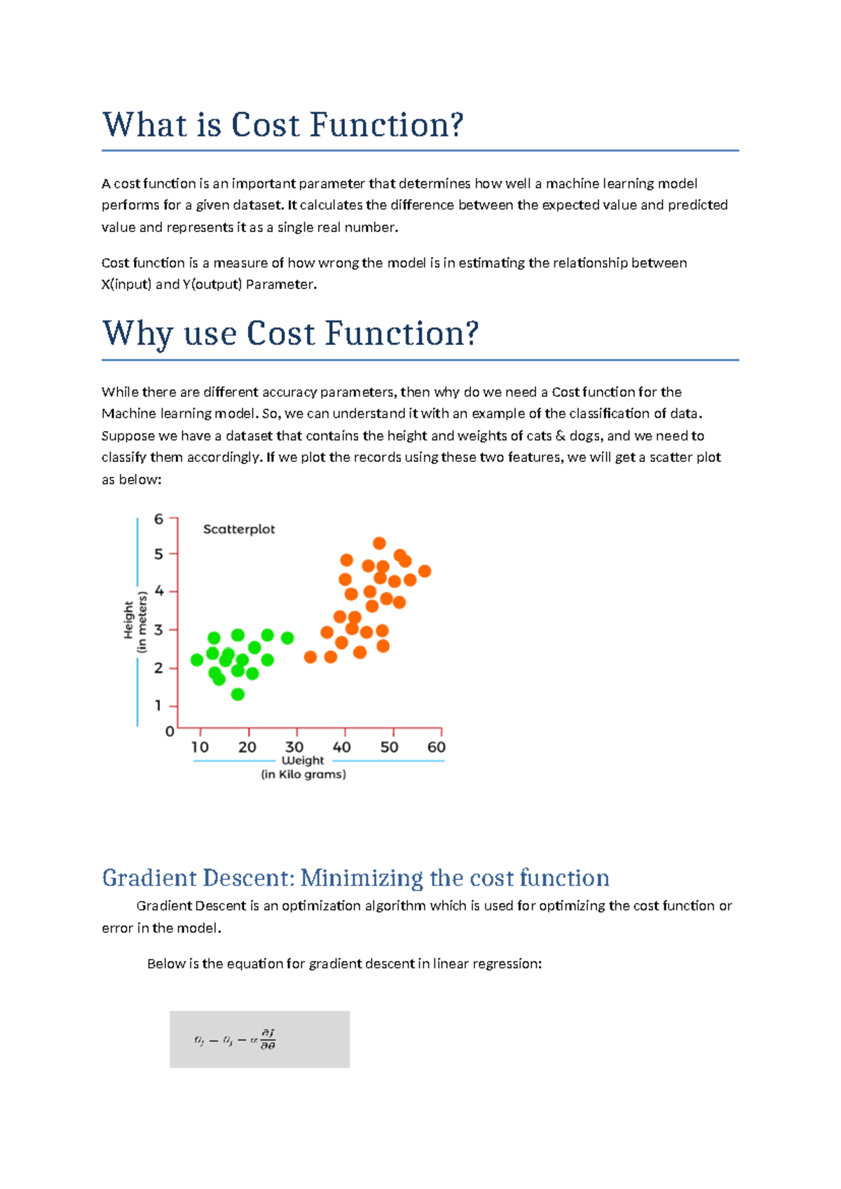 Machine learning cost function - What is Cost Function? A cost function is an important ...