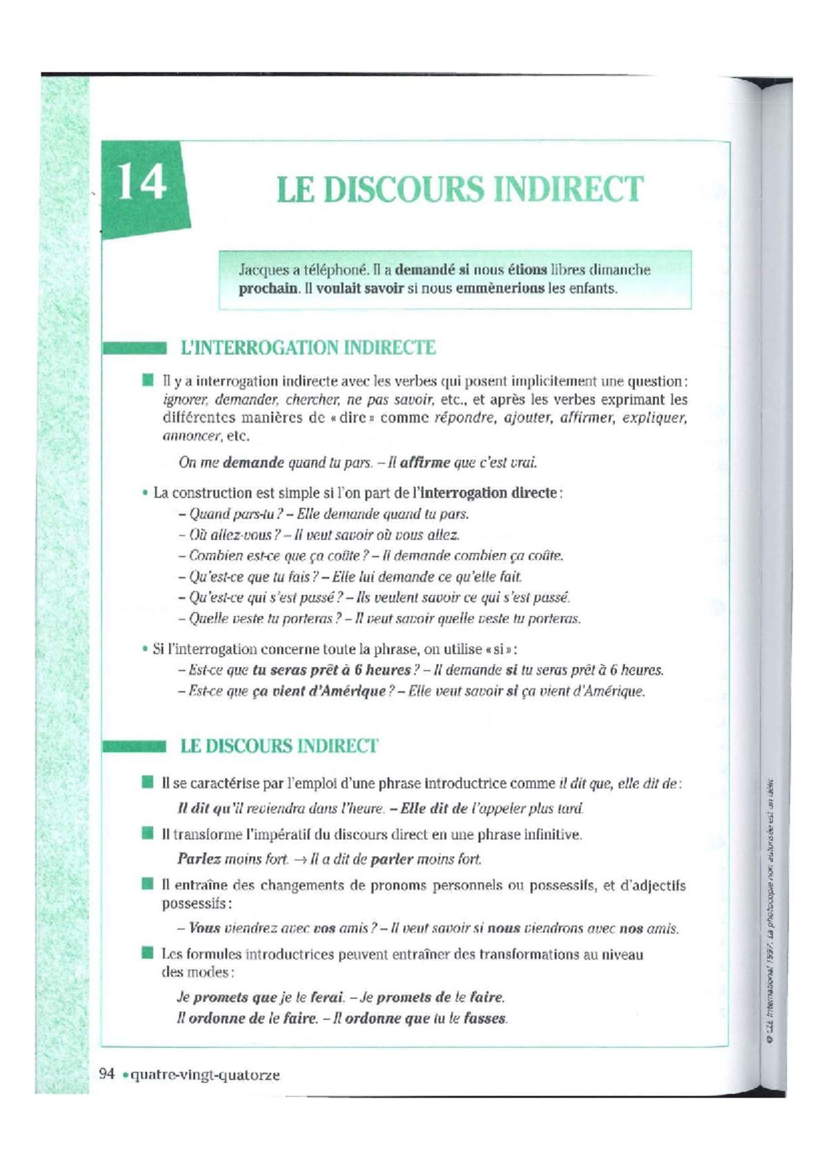 Exercices sur le Discours Indirect - Grammaire Progressive - Studocu