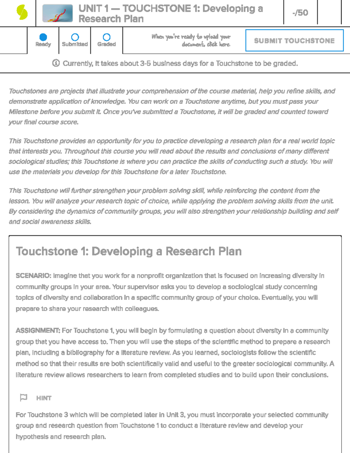 Sociology 1 - Touchstone 1: Developing a Research Plan Guide - Studocu