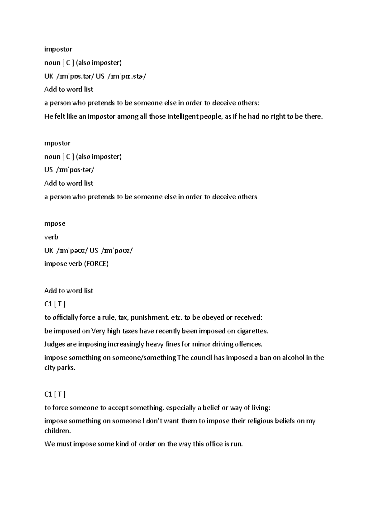Impostor and Impose: Definitions and Usage Notes - Studocu
