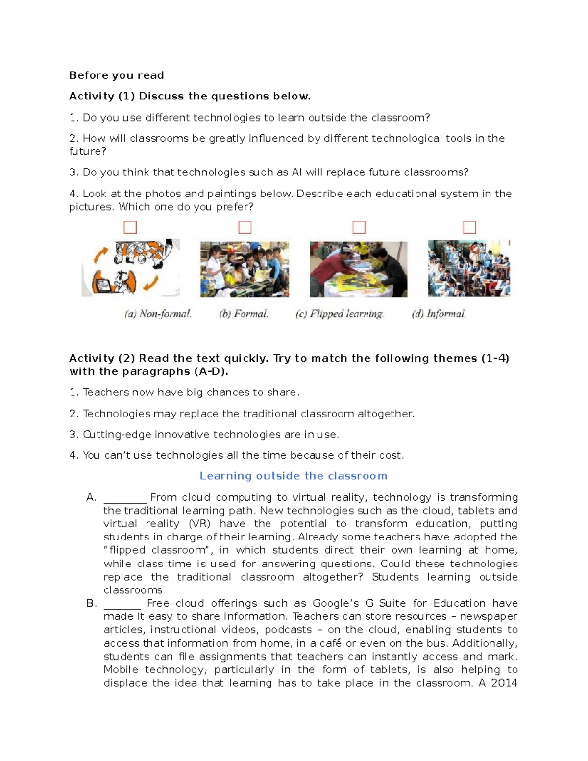 Reading Activity: Exploring Technology's Impact on Education - Studocu