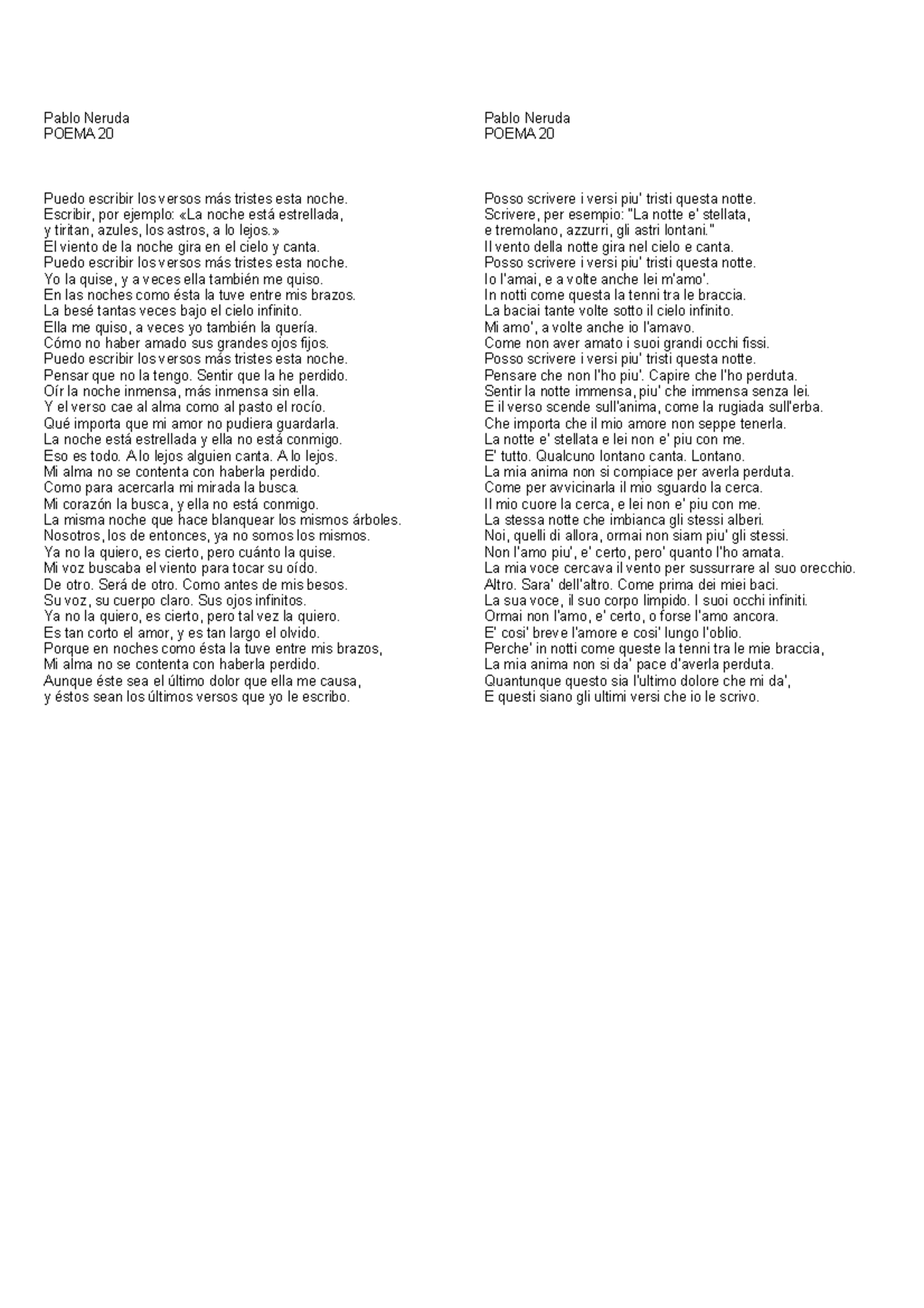 Pablo Neruda - Análisis de Poema 20 - Studocu