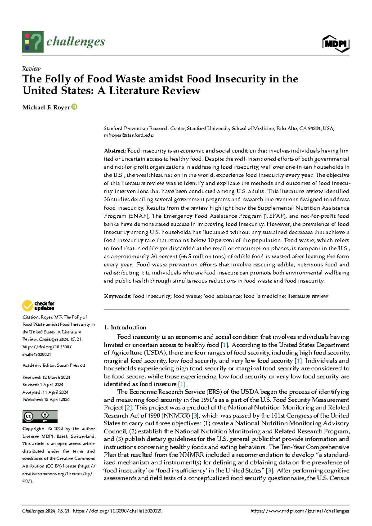 Challenges 2024: The Folly of Food Waste and Food Insecurity in the U.S ...