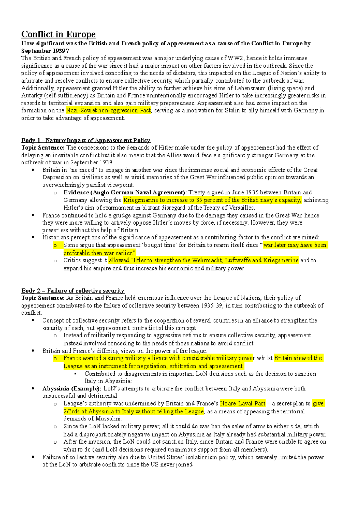 Conflict in Europe: Analyzing the Role of Appeasement (HIST 101) - Studocu