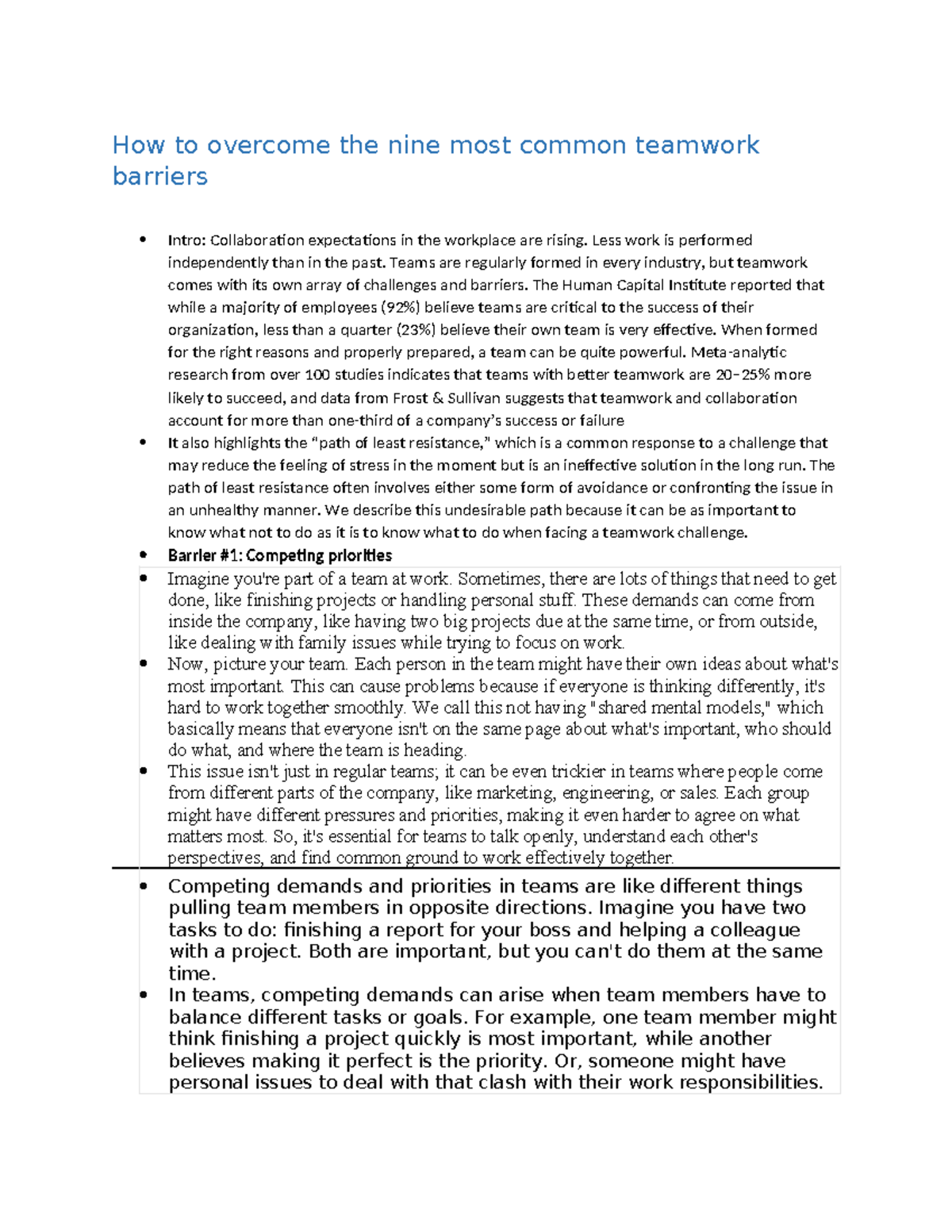 How to overcome the nine most common teamwork barriers - How to ...