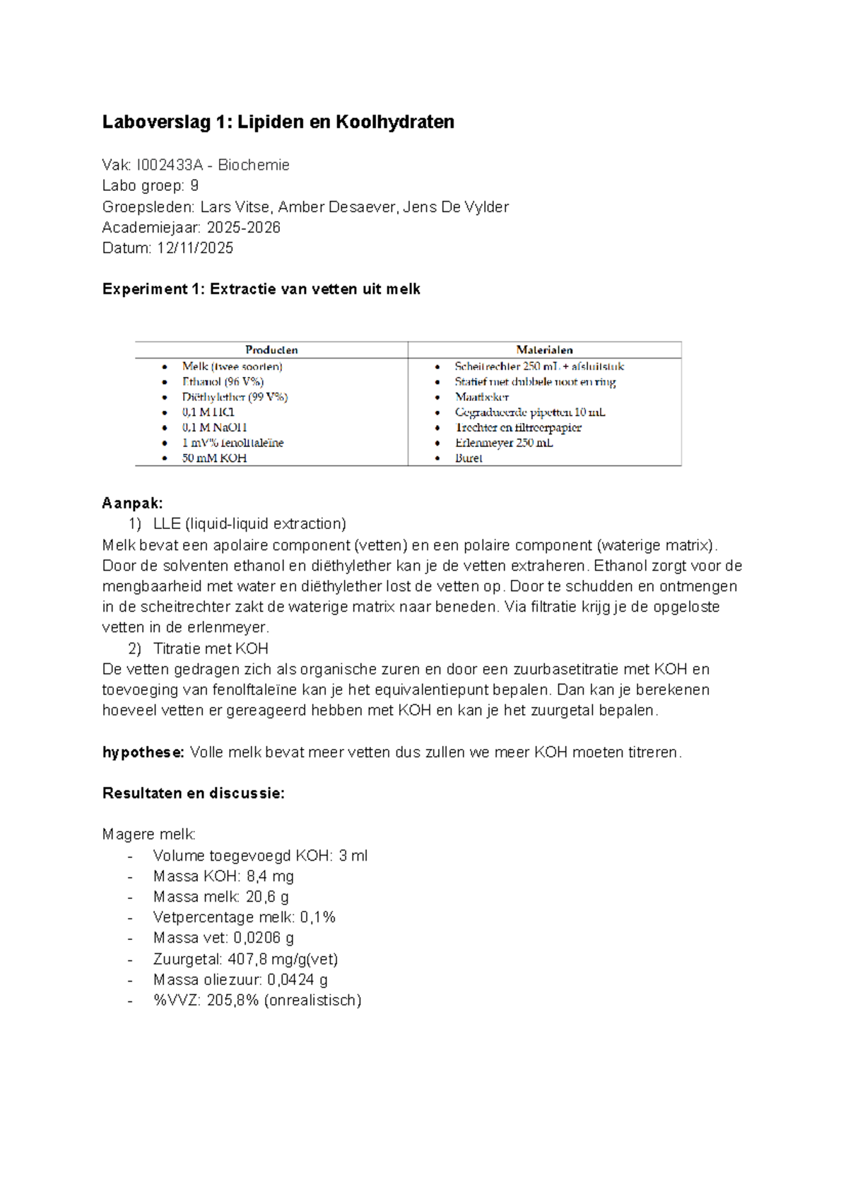 Laboverslag 1: Lipiden en Koolhydraten - I002433A Biochemie Practicum ...