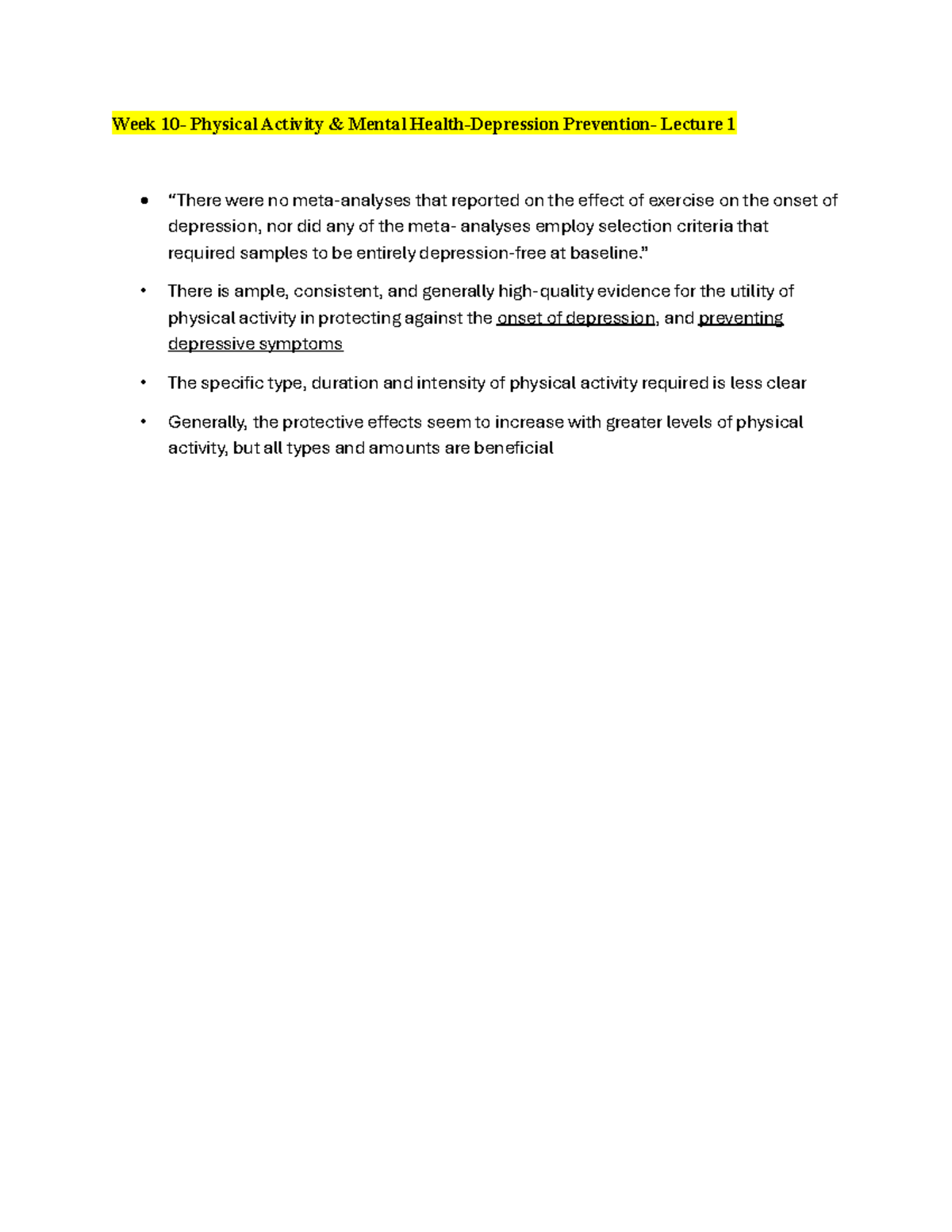 Week 10 & 11 - Lectures on Physical Activity, Mental Health ...