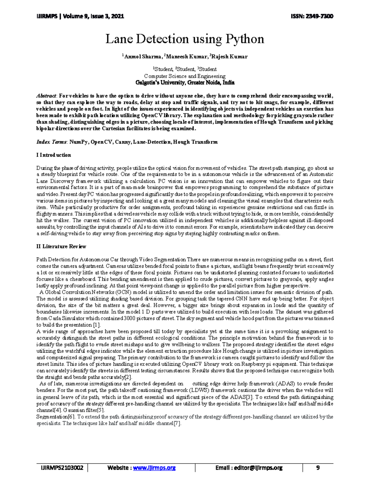 Lane Detection for Autonomous Vehicles in Python (CSE 101) - Studocu