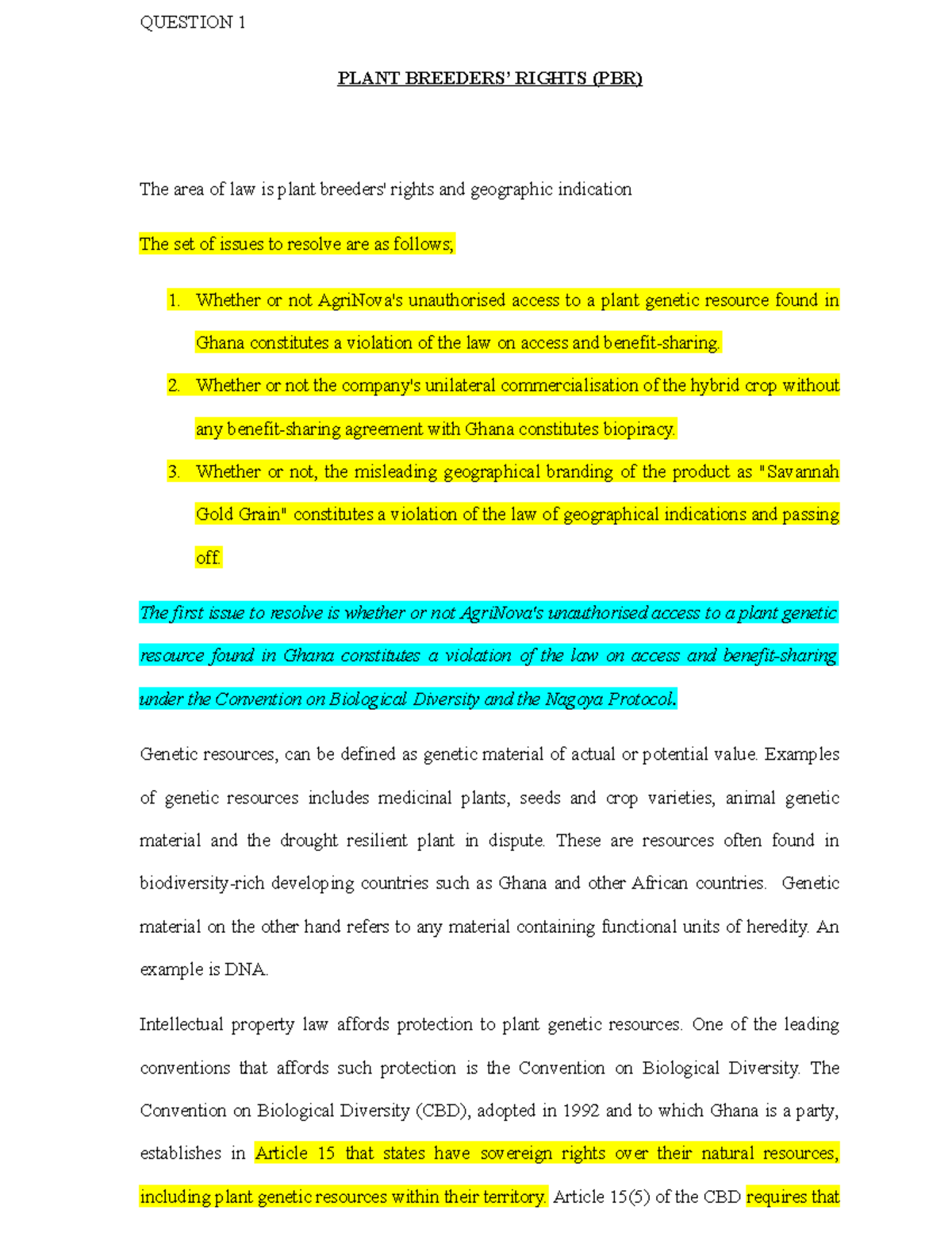 SSS Plant Breeders' Rights (PBR) Legal Analysis and Issues - Studocu