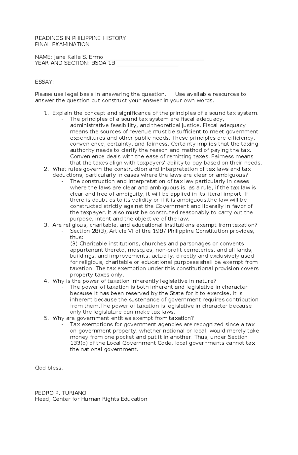 RPH Final- Examination - READINGS IN PHILIPPINE HISTORY FINAL ...