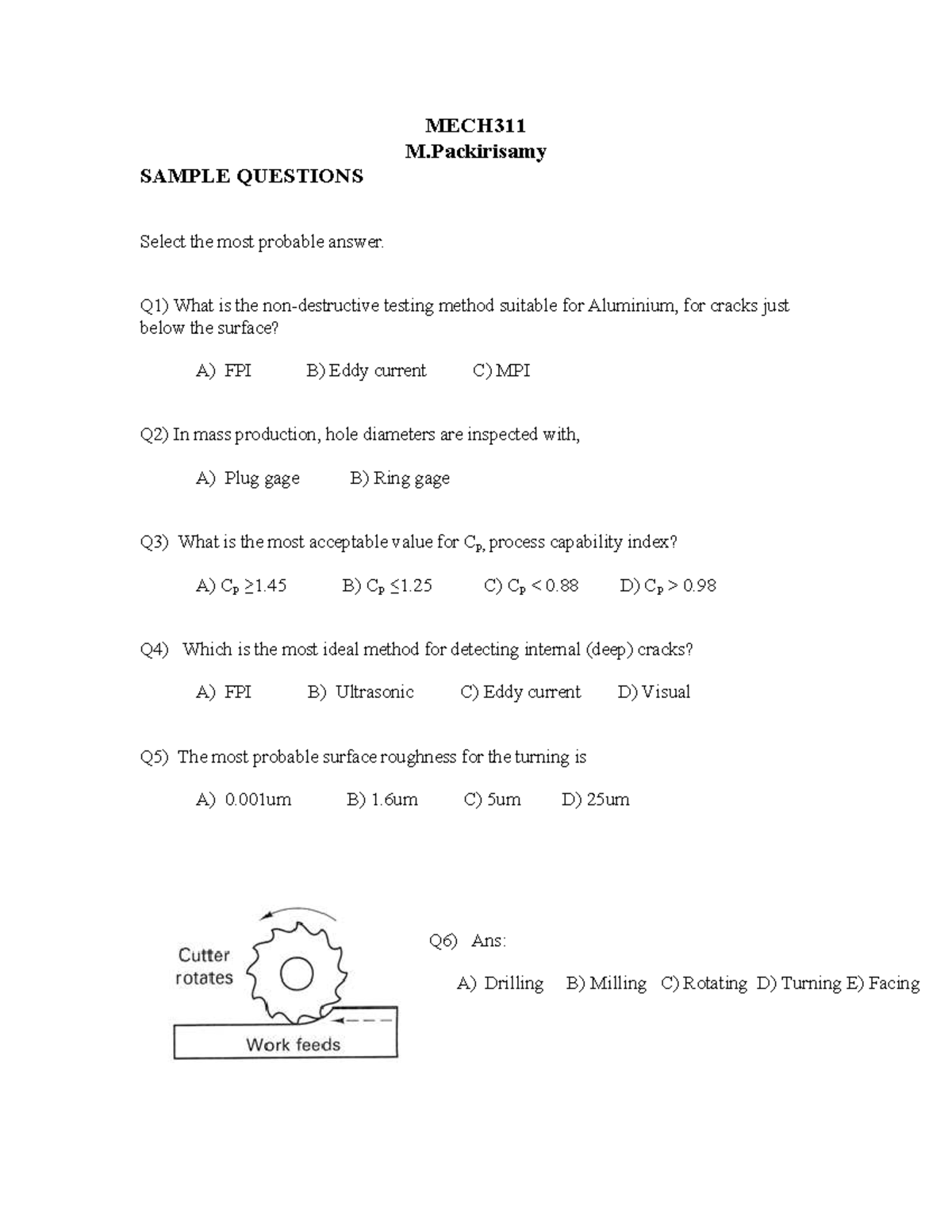 MECH311 M.Packirisamy Sample Questions for Exam Preparation - Studocu