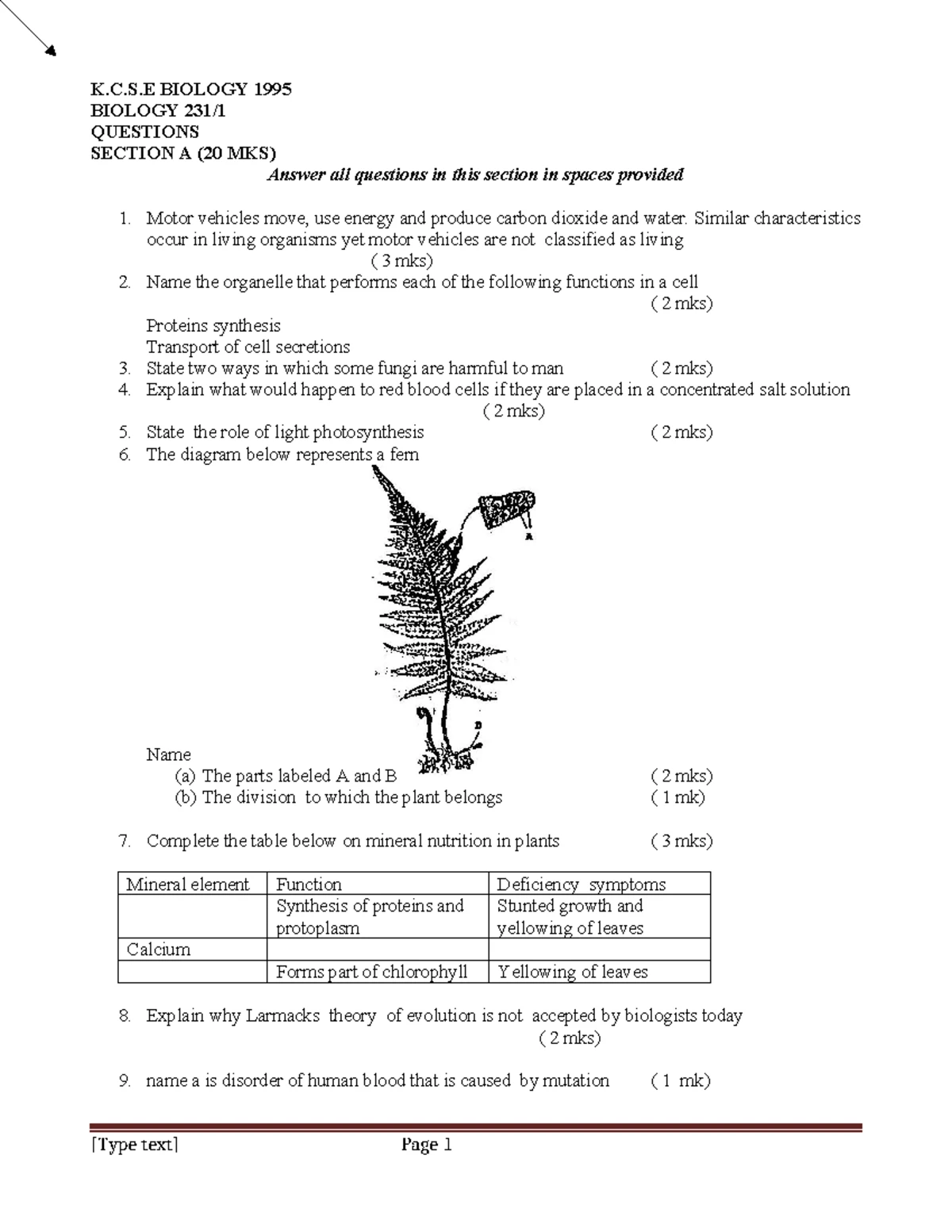 Biology Questions AND Answers - S4 END OF YEAR EXAM, 2020/ SUBJECT ...