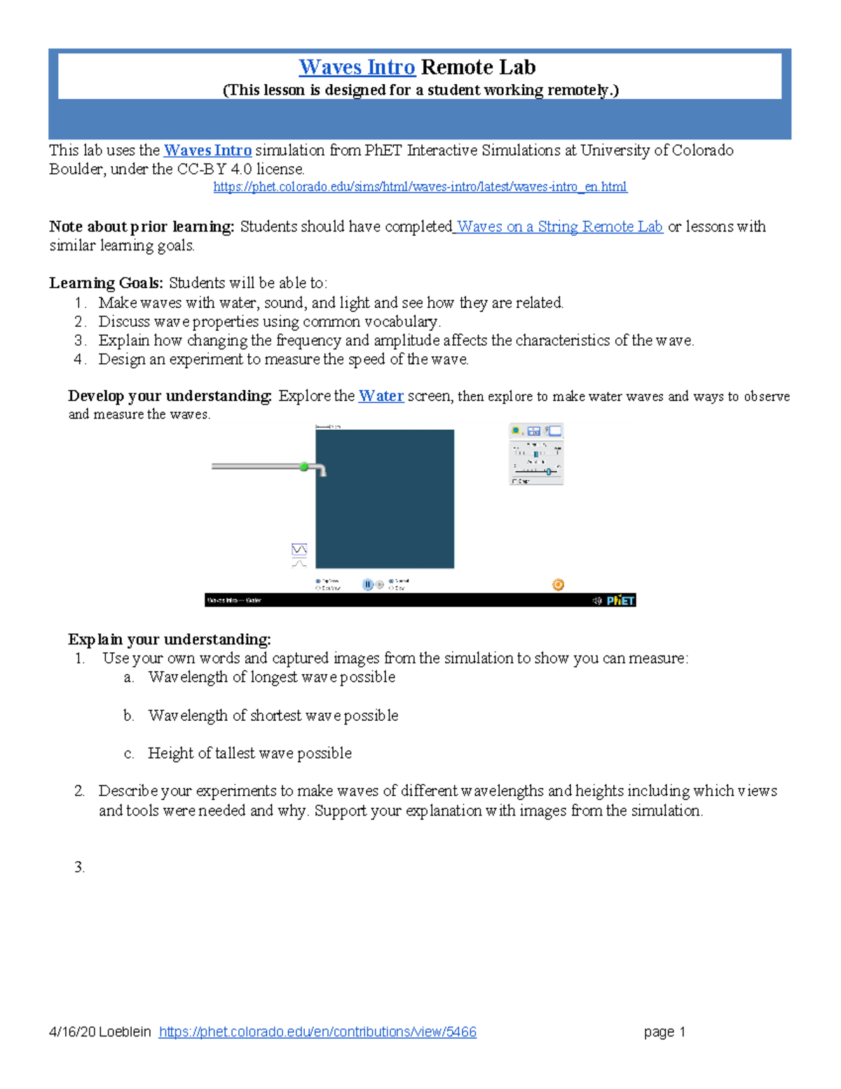 Waves Intro Remote Lab-1: Exploring Wave Properties and Experiments ...