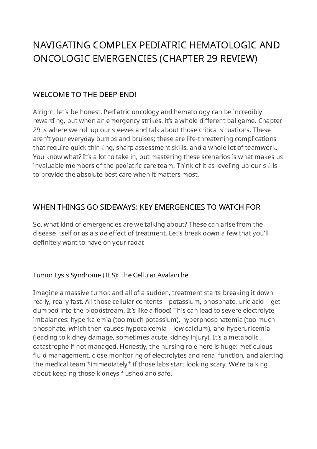 Pediatric Nursing (CH29) Review: Navigating Hematologic & Oncologic Emergencies - Studocu