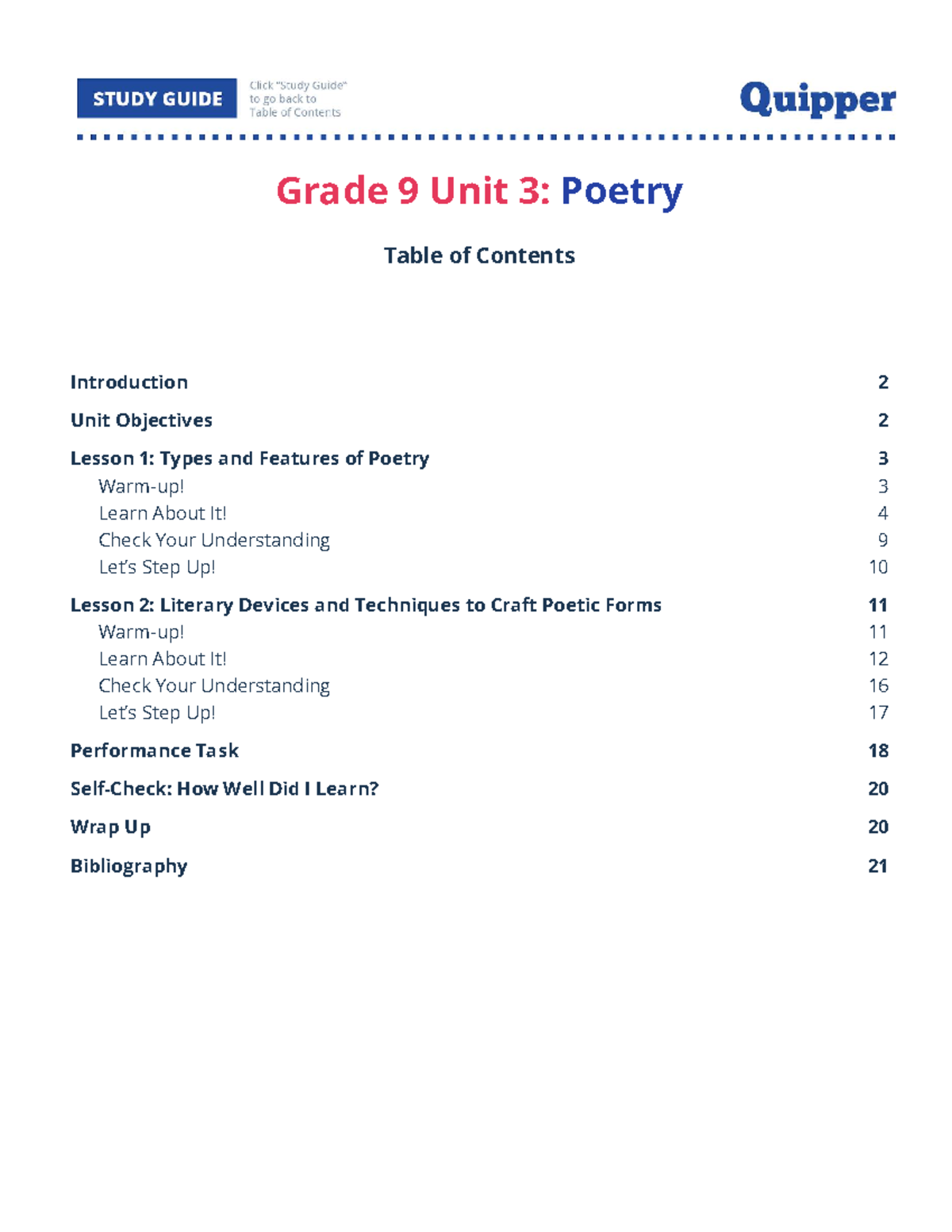 Grade 9 Unit 3: Poetry - Exploring Types and Literary Devices - Studocu