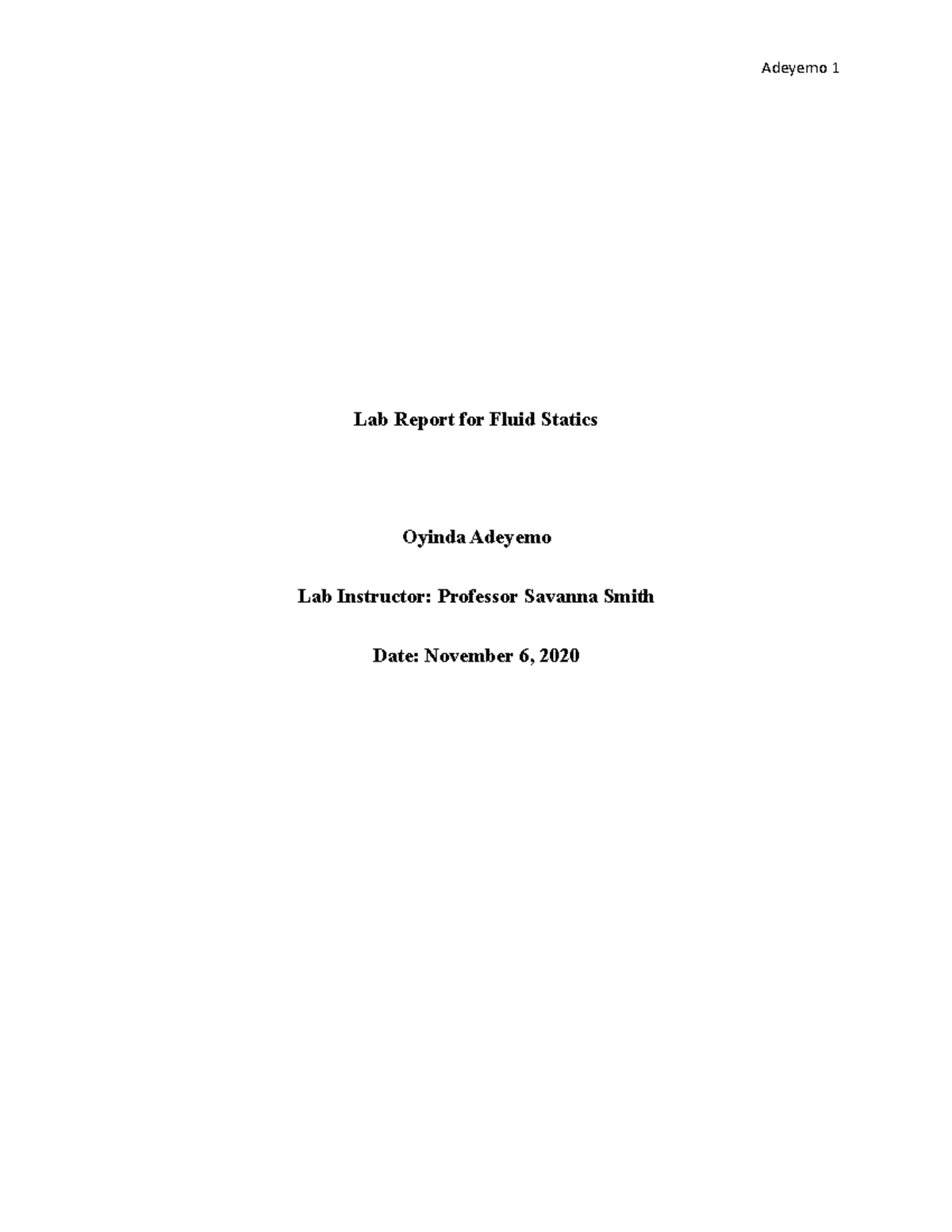 Lab Report on Fluid Statics - PHY 301 for November 2020 - Studocu