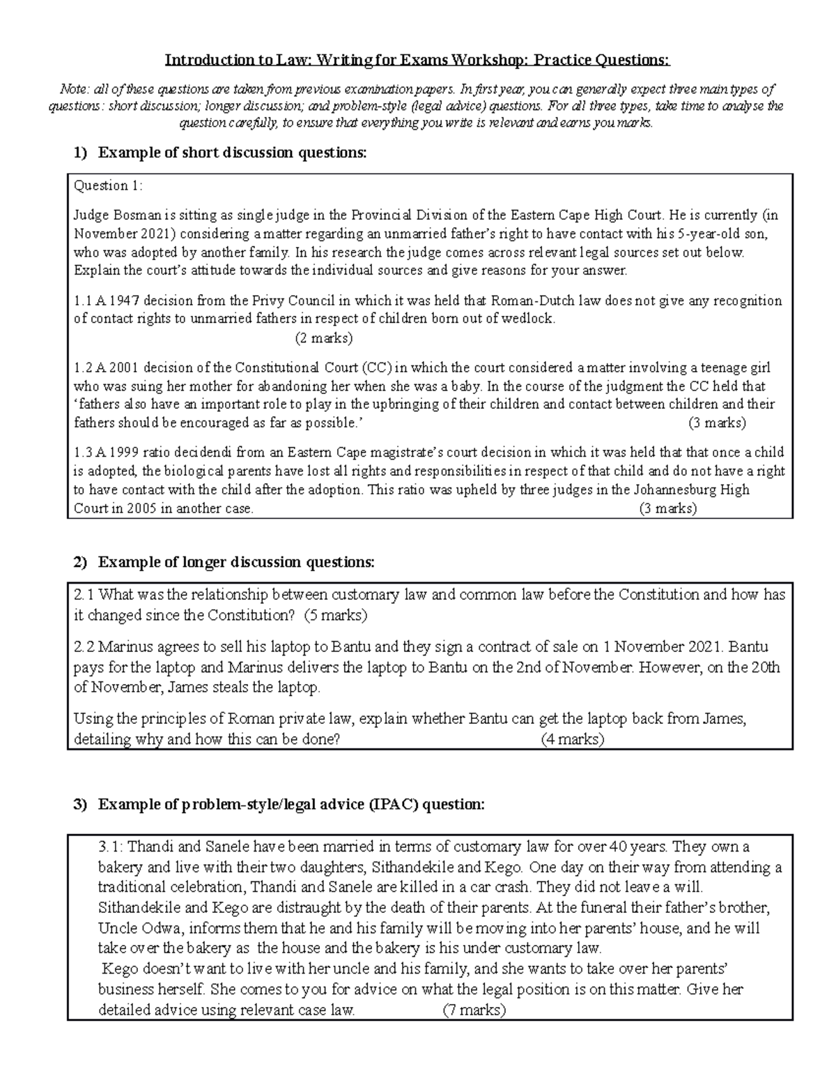 Intro to Law: Exam Writing Practice Qs & Strategies (Oct 2022) - Studocu