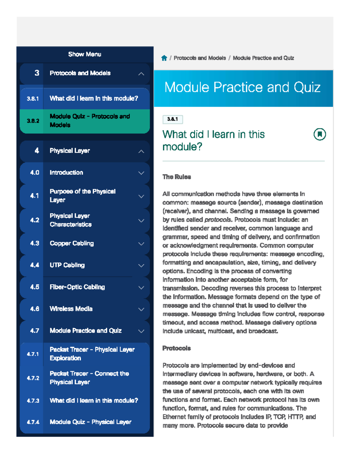 Protocols and Models Module Practice and Quiz 3.8.2 - Networking - Studocu
