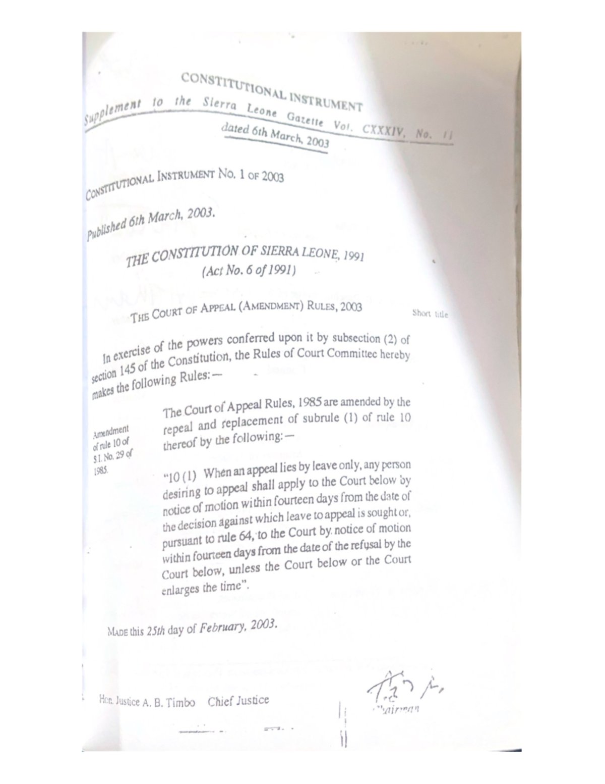 Cons. Instrument No. 1 of 2003 - Amendments to Court Rules - Studocu