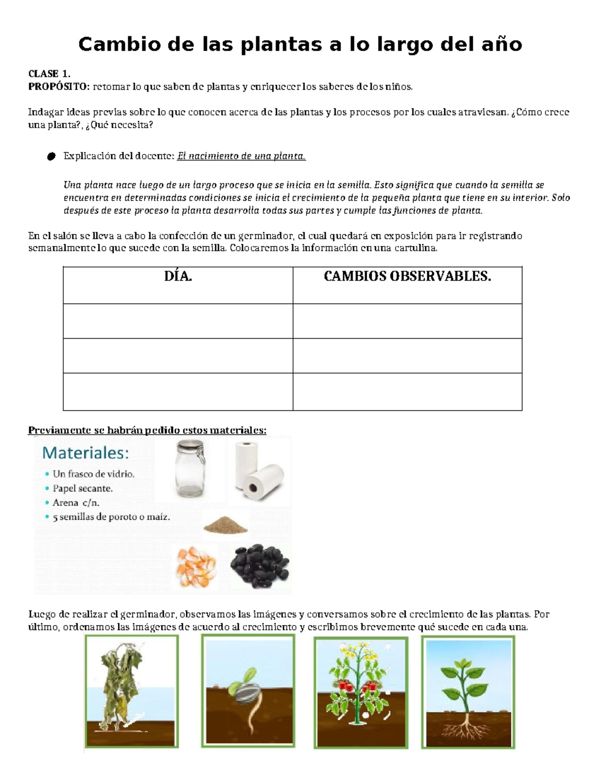 Cambios en las Plantas: Clase 3° Detalles y Observaciones - Studocu