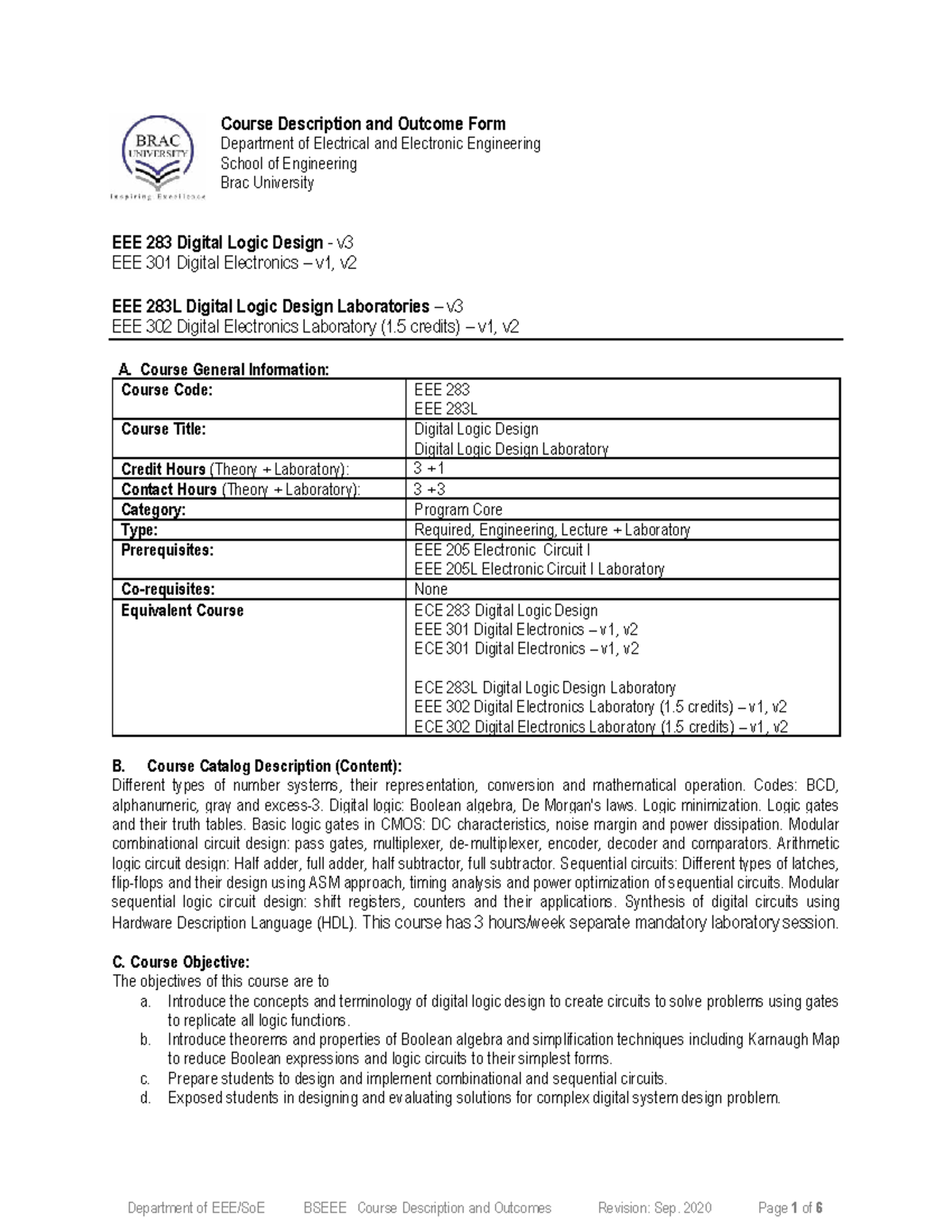 EEE 283 Digital Logic Design Course Outline and Objectives - Studocu