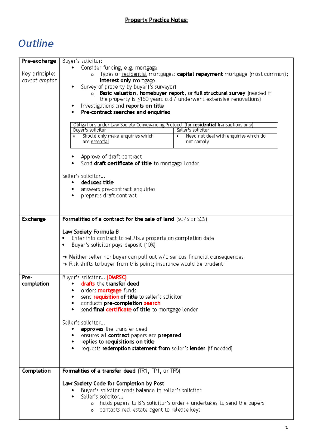 Property Practice Notes: Key Principles for SQE2 Exam Preparation - Studocu
