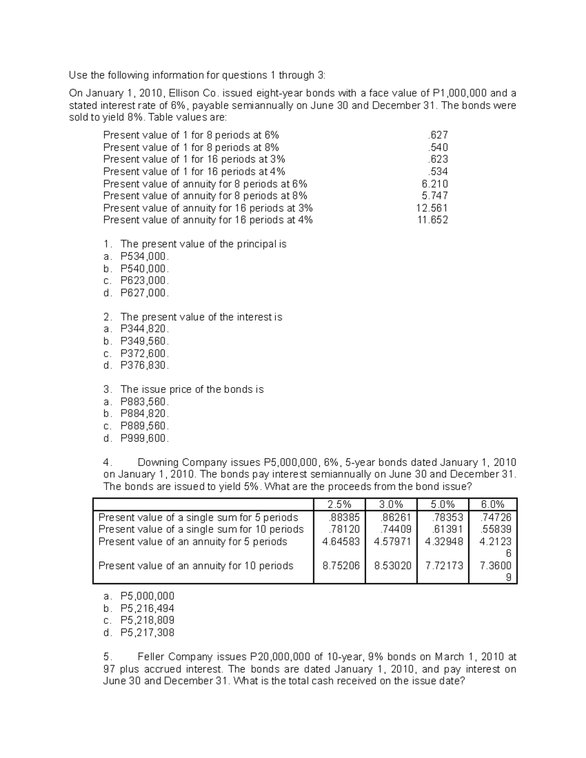 Bonds Payable Exercises and Calculation Problems for Financial Analysis - Studocu