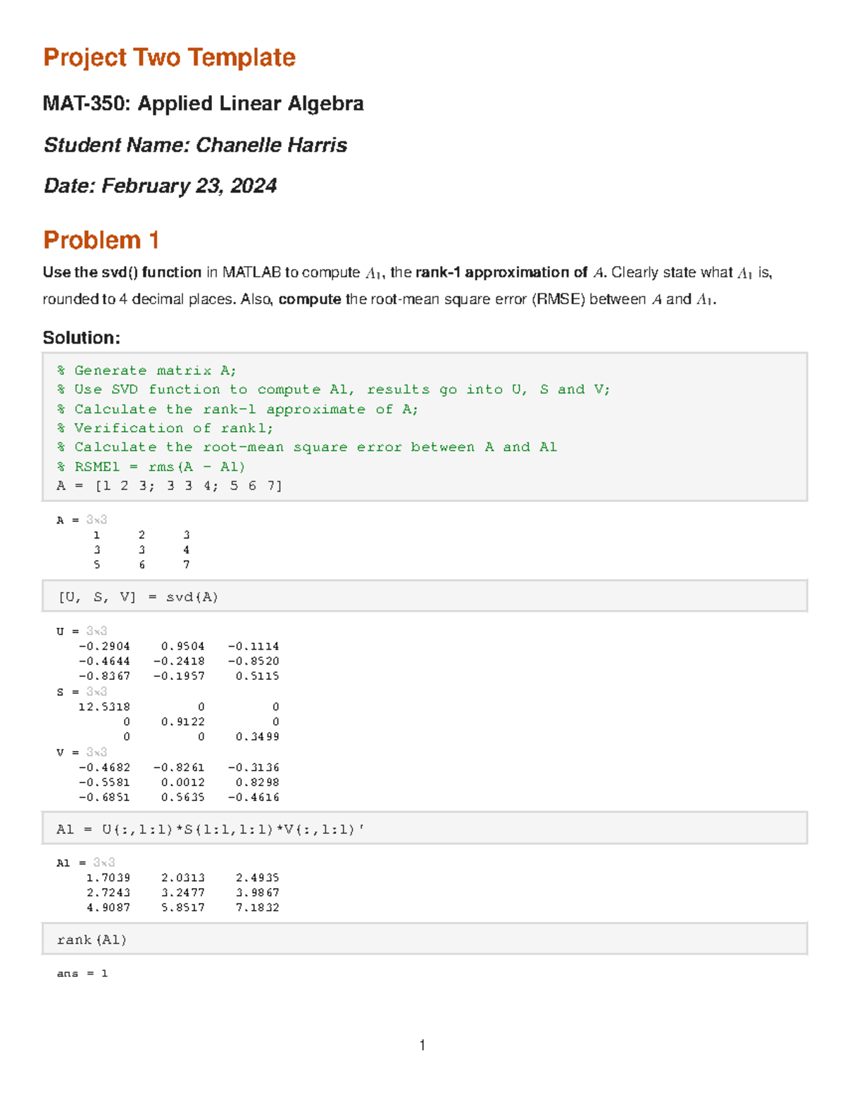 MAT 350 Project Two: SVD and Image Processing Approximations - Studocu