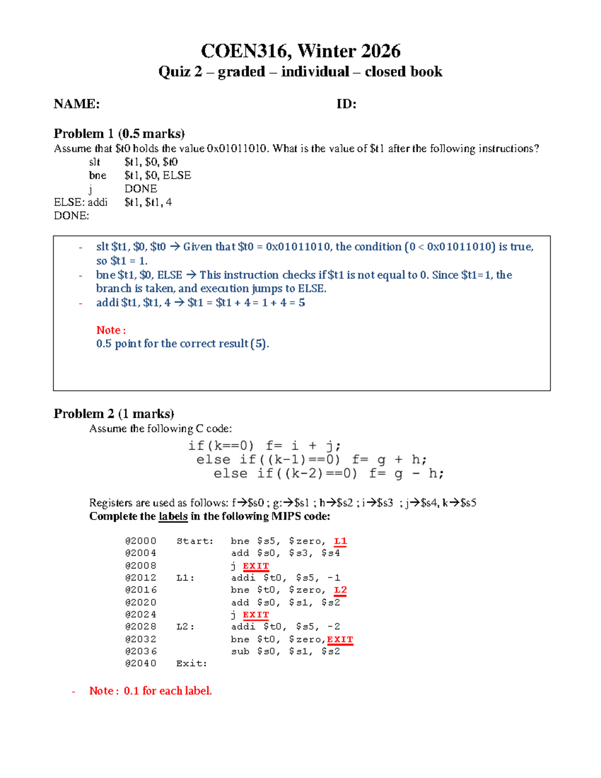 COEN316 Winter 2026 Quiz 2 Solutions and Grading Guide - Studocu