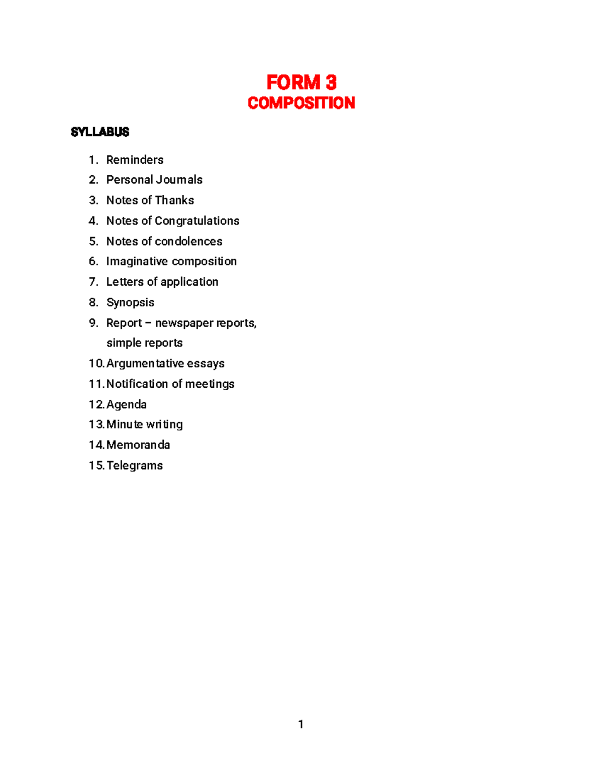 NIE BK 3 P. 265 COMPOSITION SYLLABUS: Notes, Letters, and Reports - Studocu