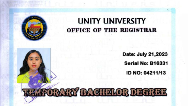 Temporary Bachelor Degree Certification - Unity University - Studocu