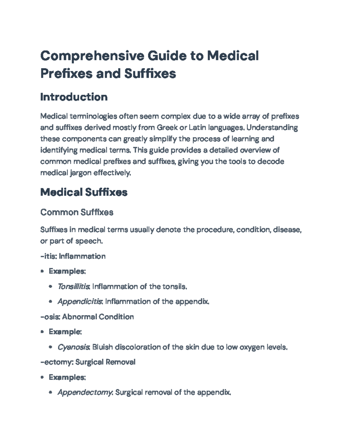 Medical Prefixes and Suffixes: A Student's Comprehensive Guide - Studocu