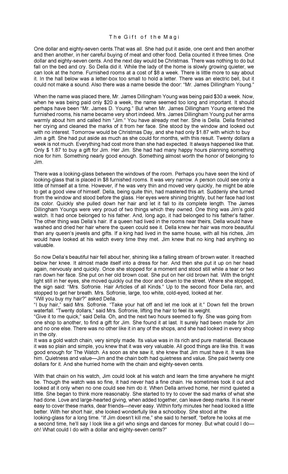 The Gift of the Magi - Analysis and Summary Notes - Studocu