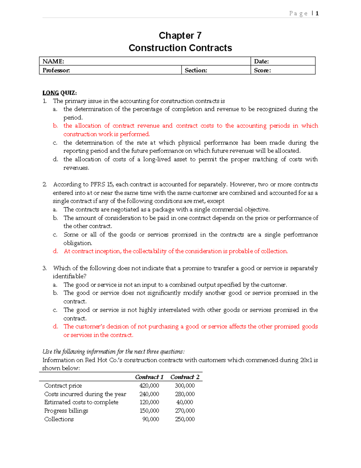 QUIZ 3 Construction Contracts - Chapter 7 Construction Contracts NAME ...